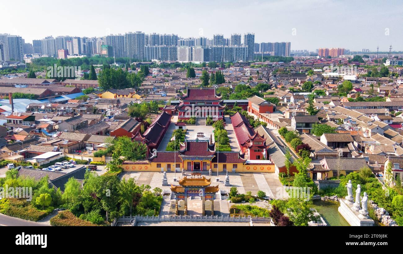 Aerial shot of Wenshi Zen Temple, Hexia Ancient Town, Huaian City ...