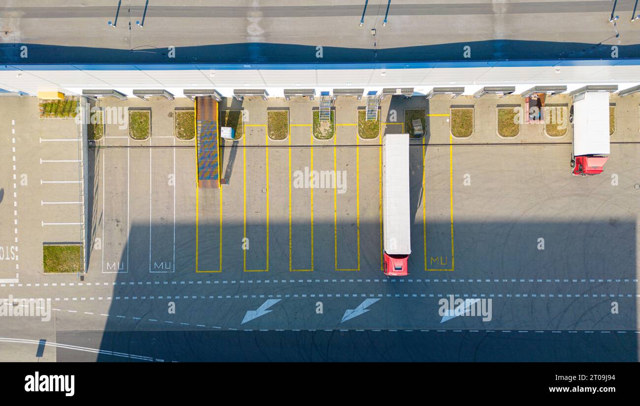 Aerial view of goods warehouse. Logistics center in industrial city ...