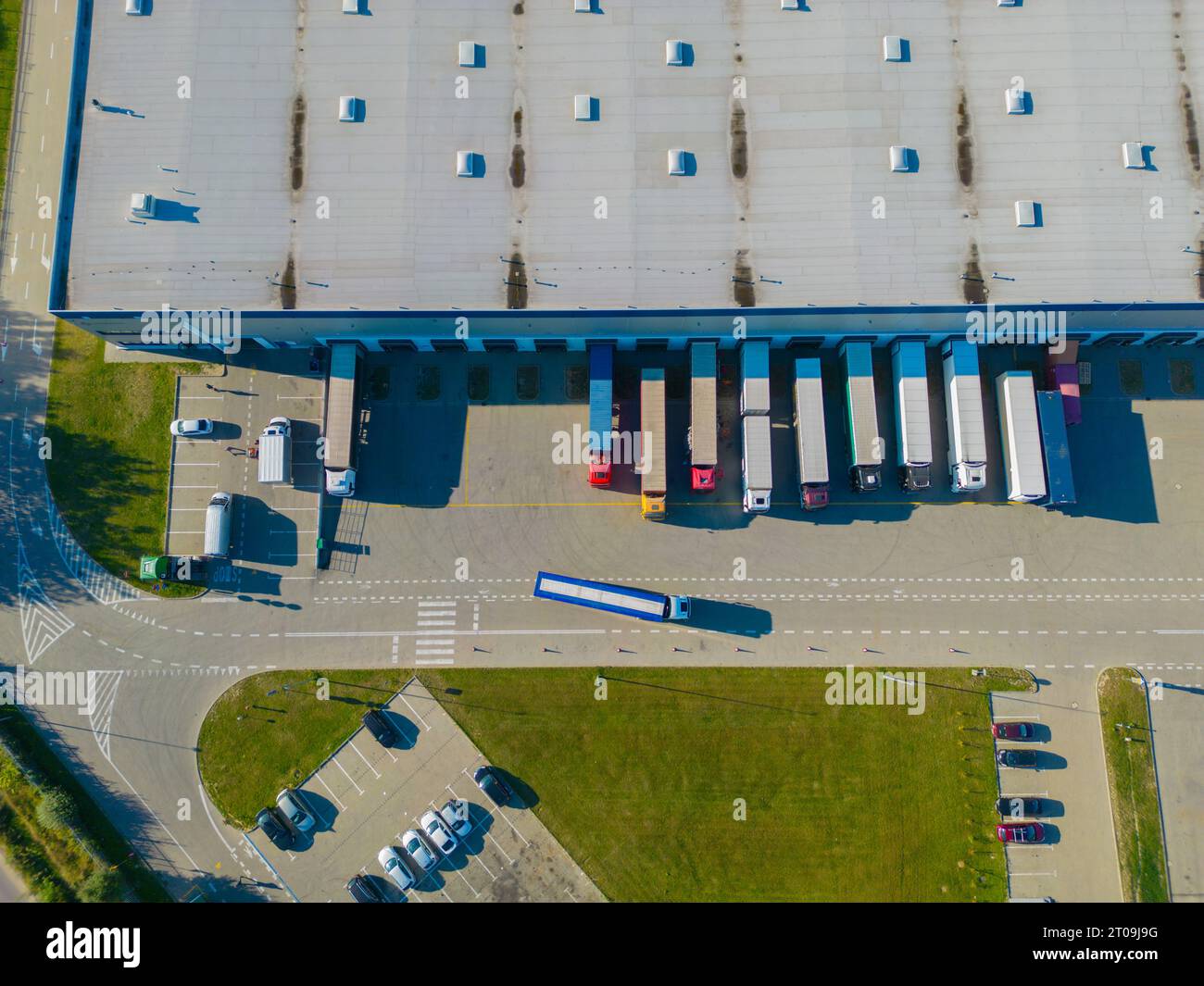 Aerial view of goods warehouse. Logistics center in industrial city ...