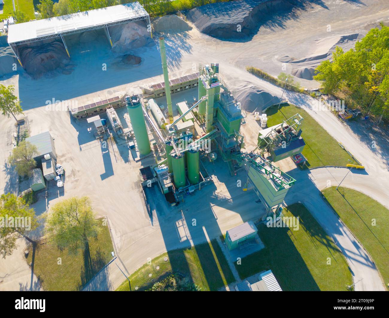 Aerial view of the logistics park with warehouse, loading hub and many ...