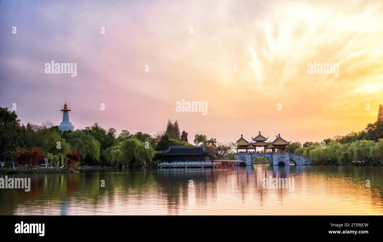 Aerial photograph of stunning sunset over the Wuting Bridge in Slender ...