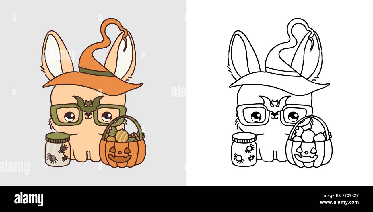 Kawaii Halloween Bunny Clipart Multicolored and Black and White. Cute ...