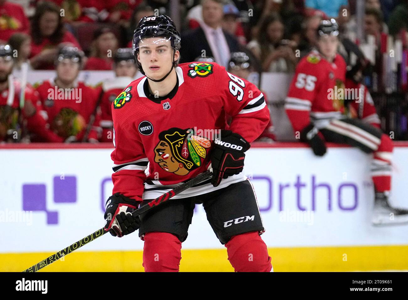 Chicago Blackhawks center Connor Bedard watches his teammates during ...