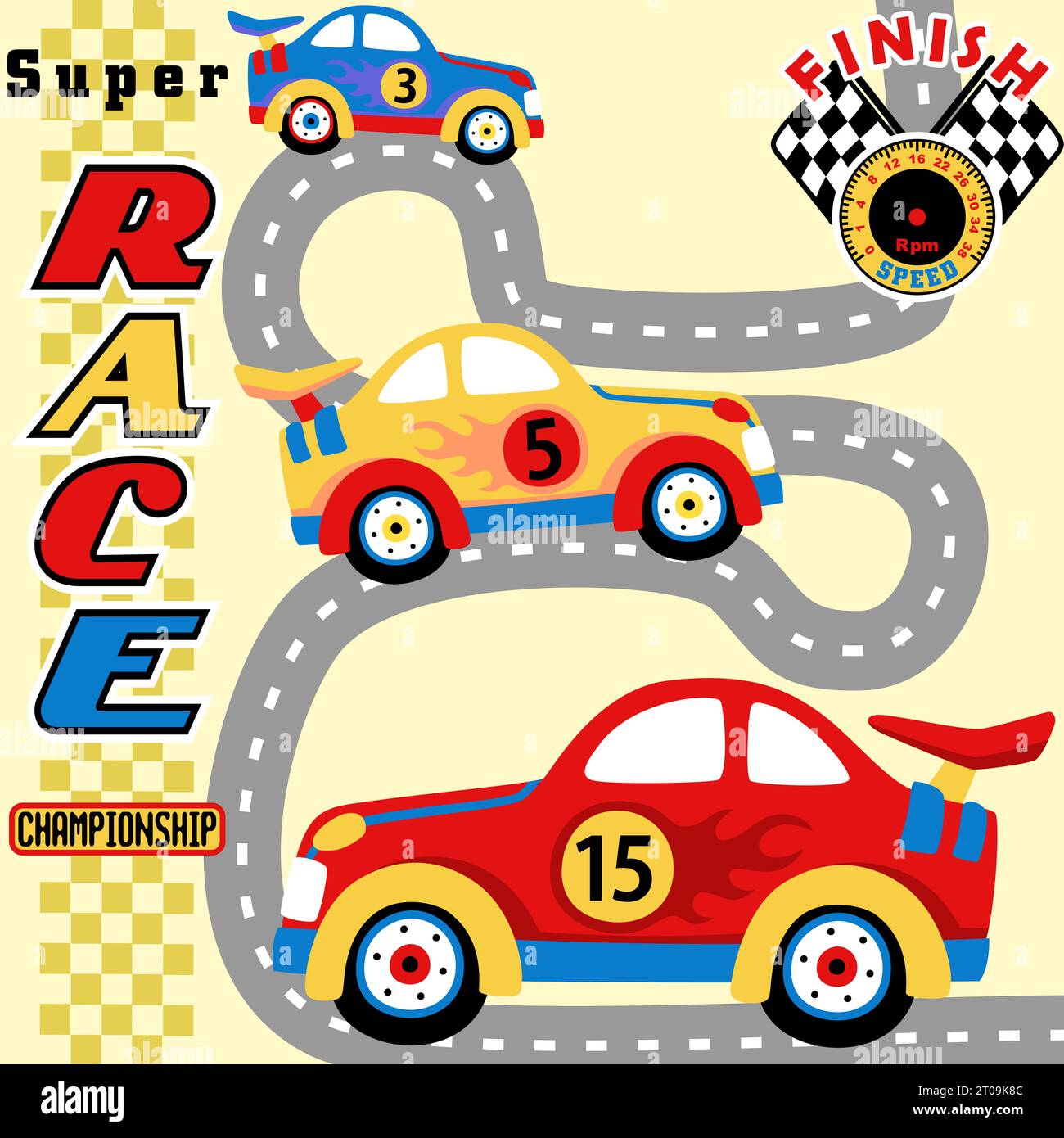 Race cars on track, car racing elements, vector cartoon illustration ...