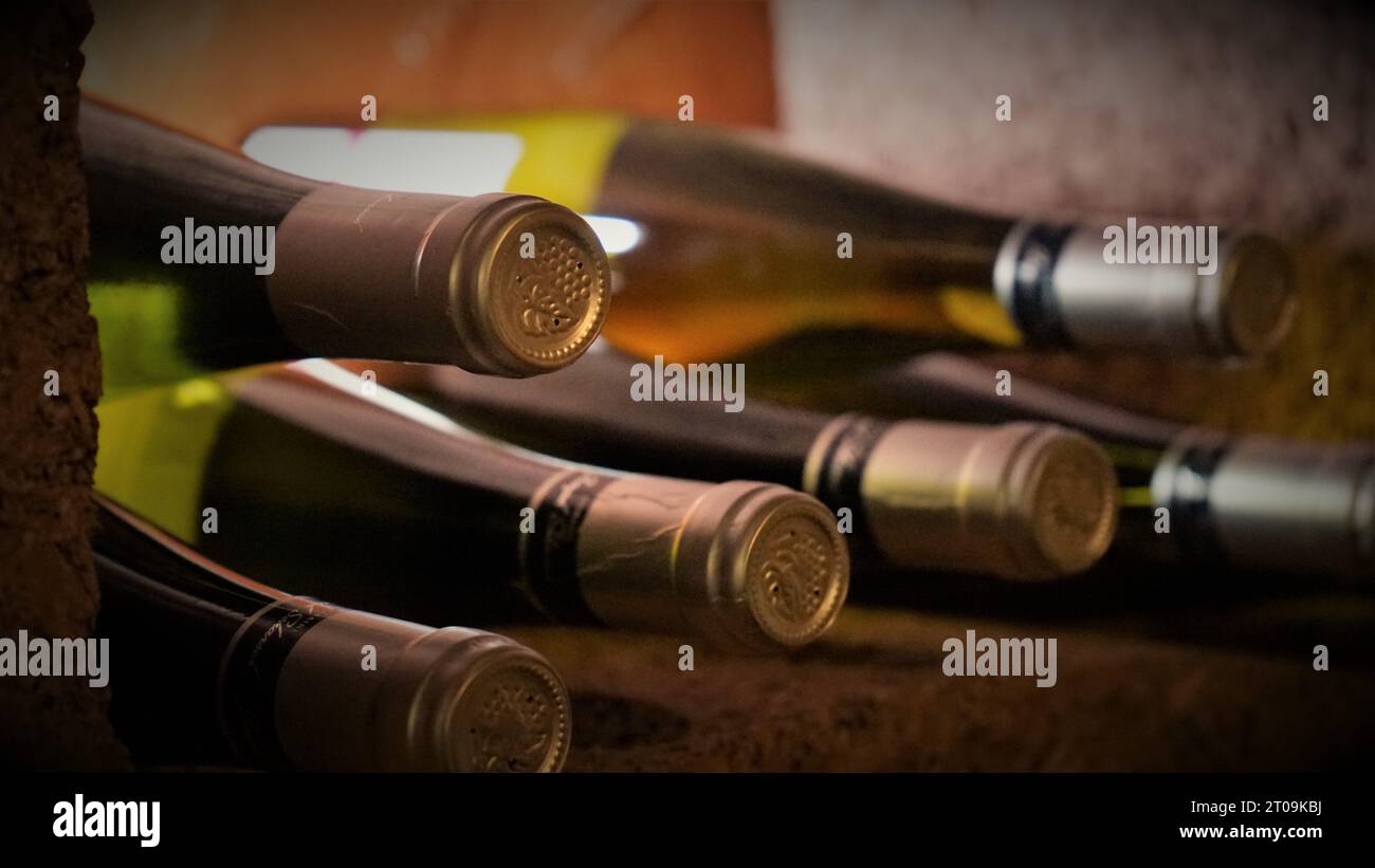 Wine bottles in the wince cellar. These are taken in the basement of ...