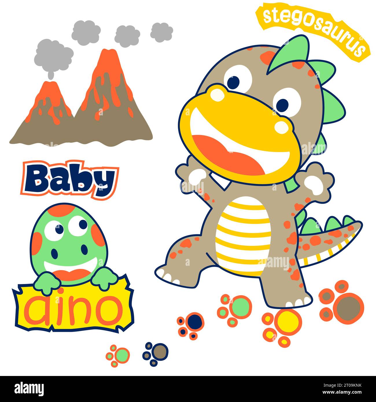 Funny dinosaurs with prehistoric elements, vector cartoon illustration ...