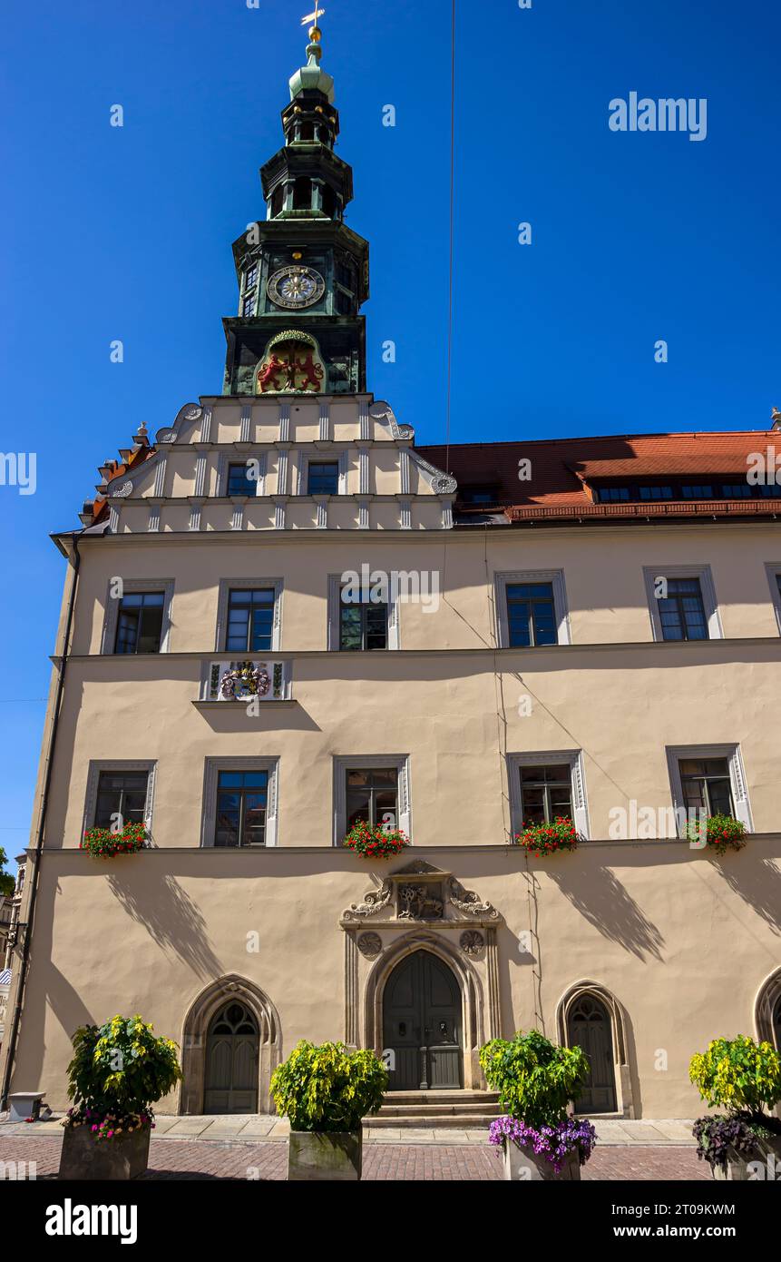 Historic Town Hall on the market square of the Old Town of Pirna, Saxon ...