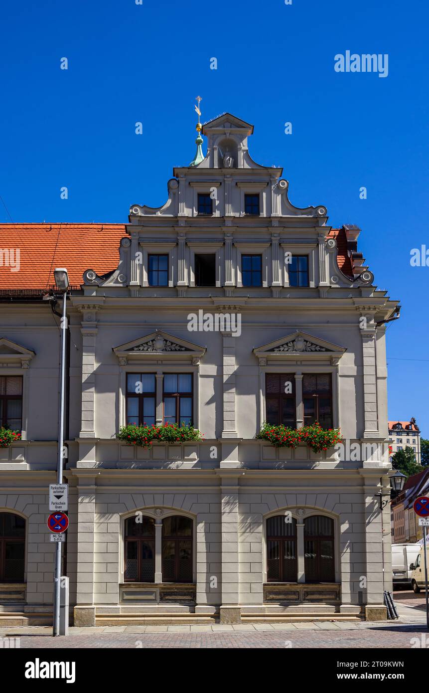 Historic Town Hall on the market square of the Old Town of Pirna, Saxon ...
