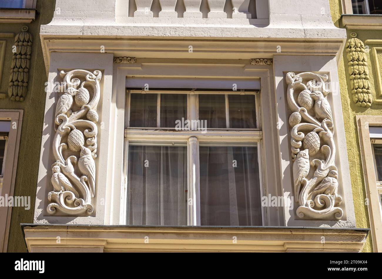 Pictorial decorations on the facade of a historic residential and ...