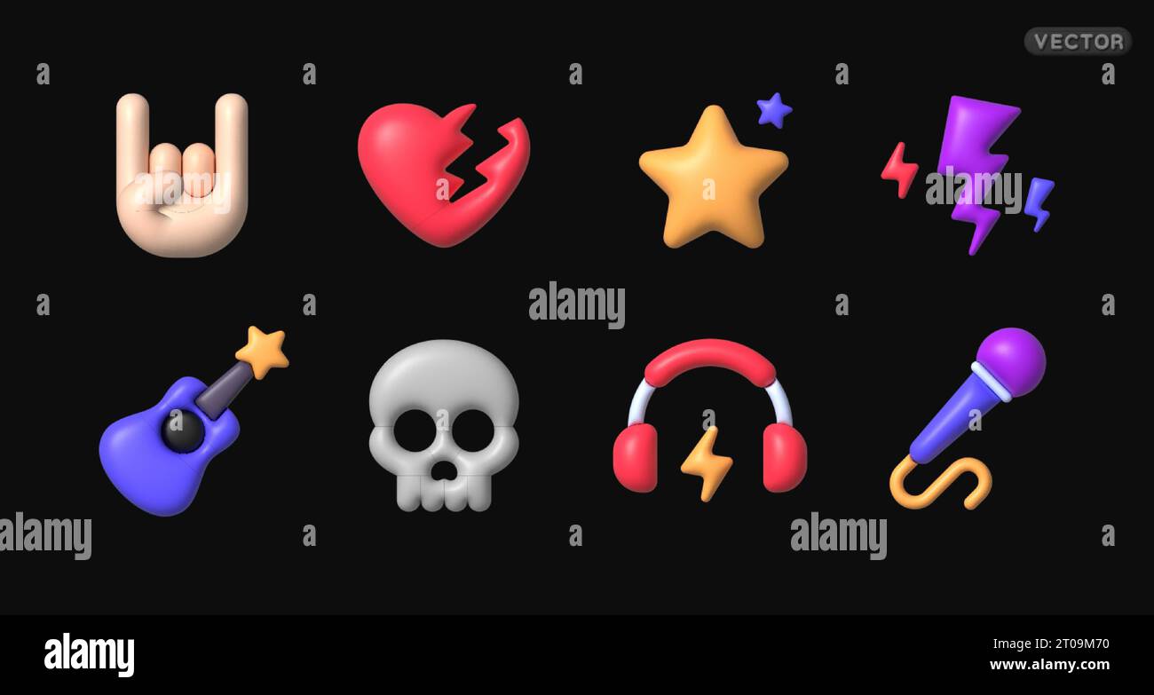 Rock and Roll 3D icon set, great design for any purposes. Included the ...