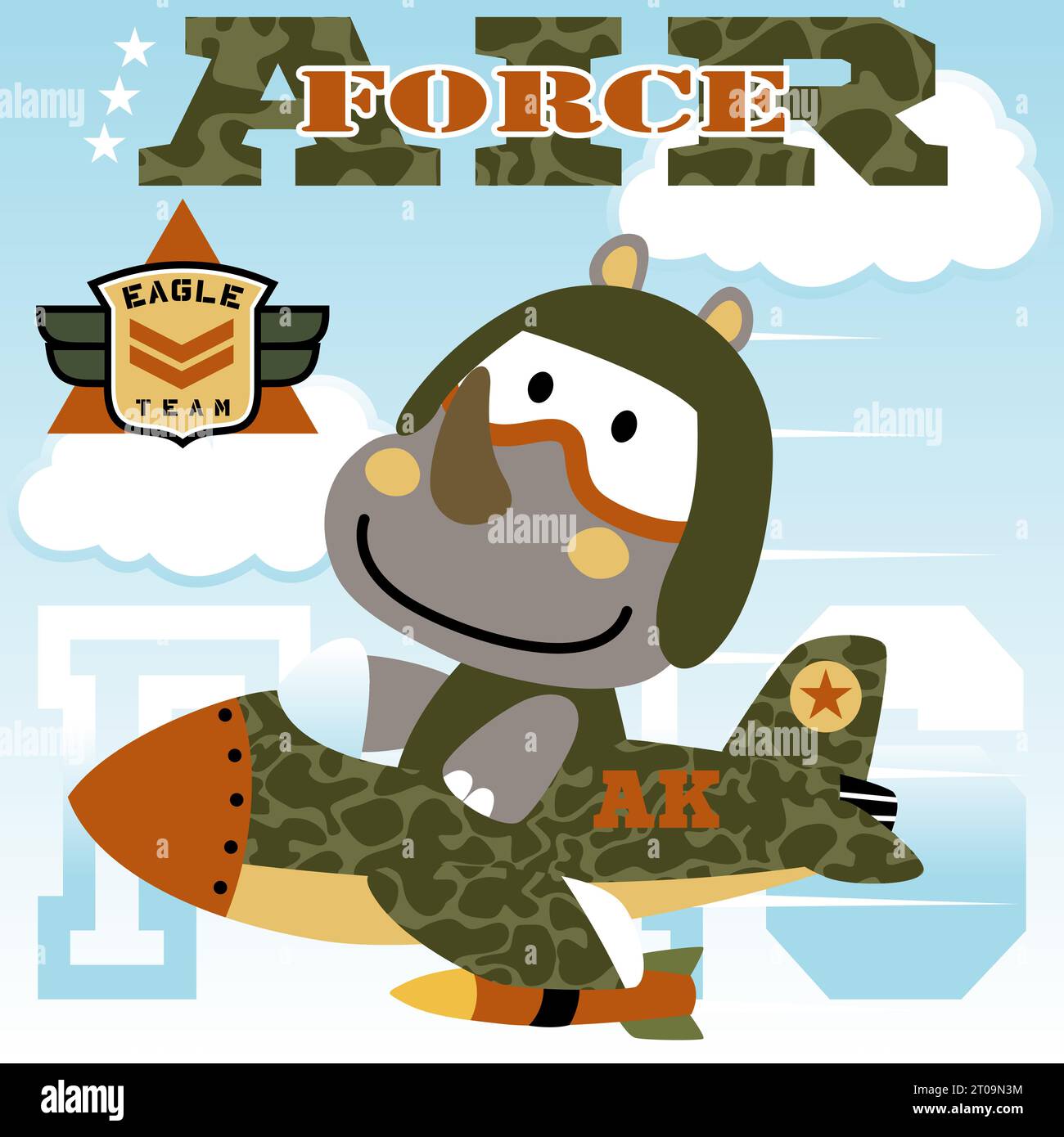 Funny rhinoceros on fighter jet, vector cartoon illustration Stock ...