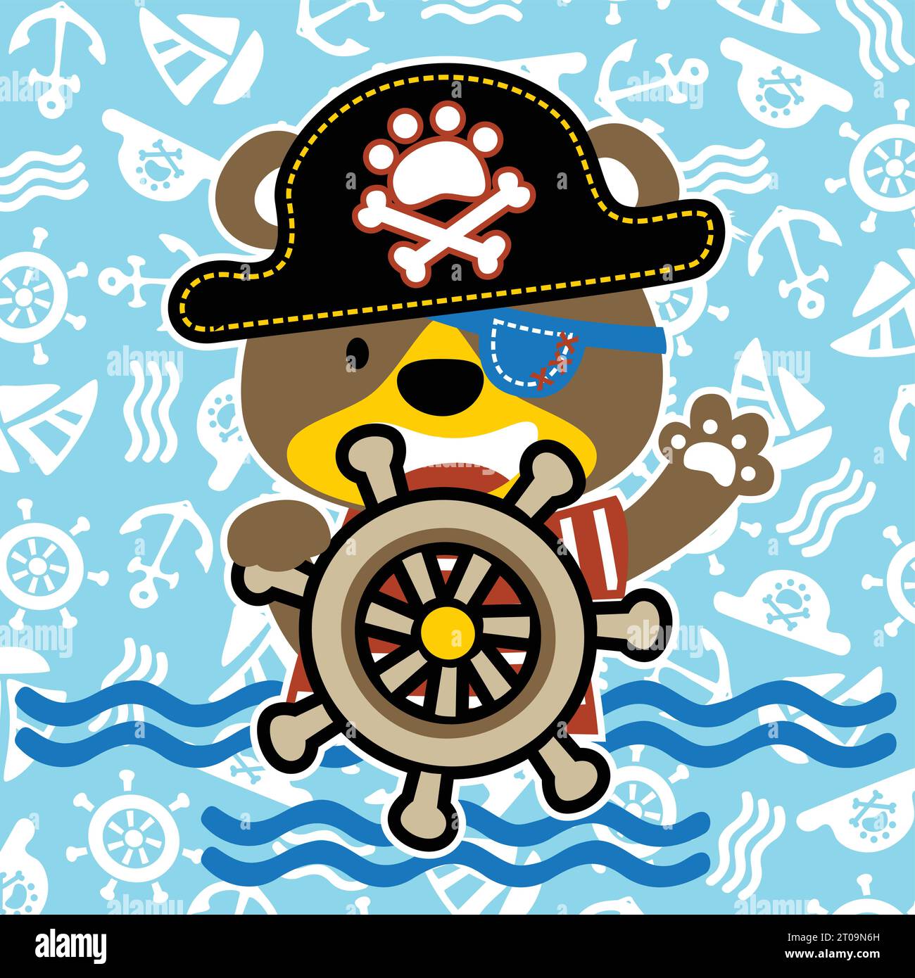 funny pirate cartoon on sailing equipment background Stock Vector Image ...