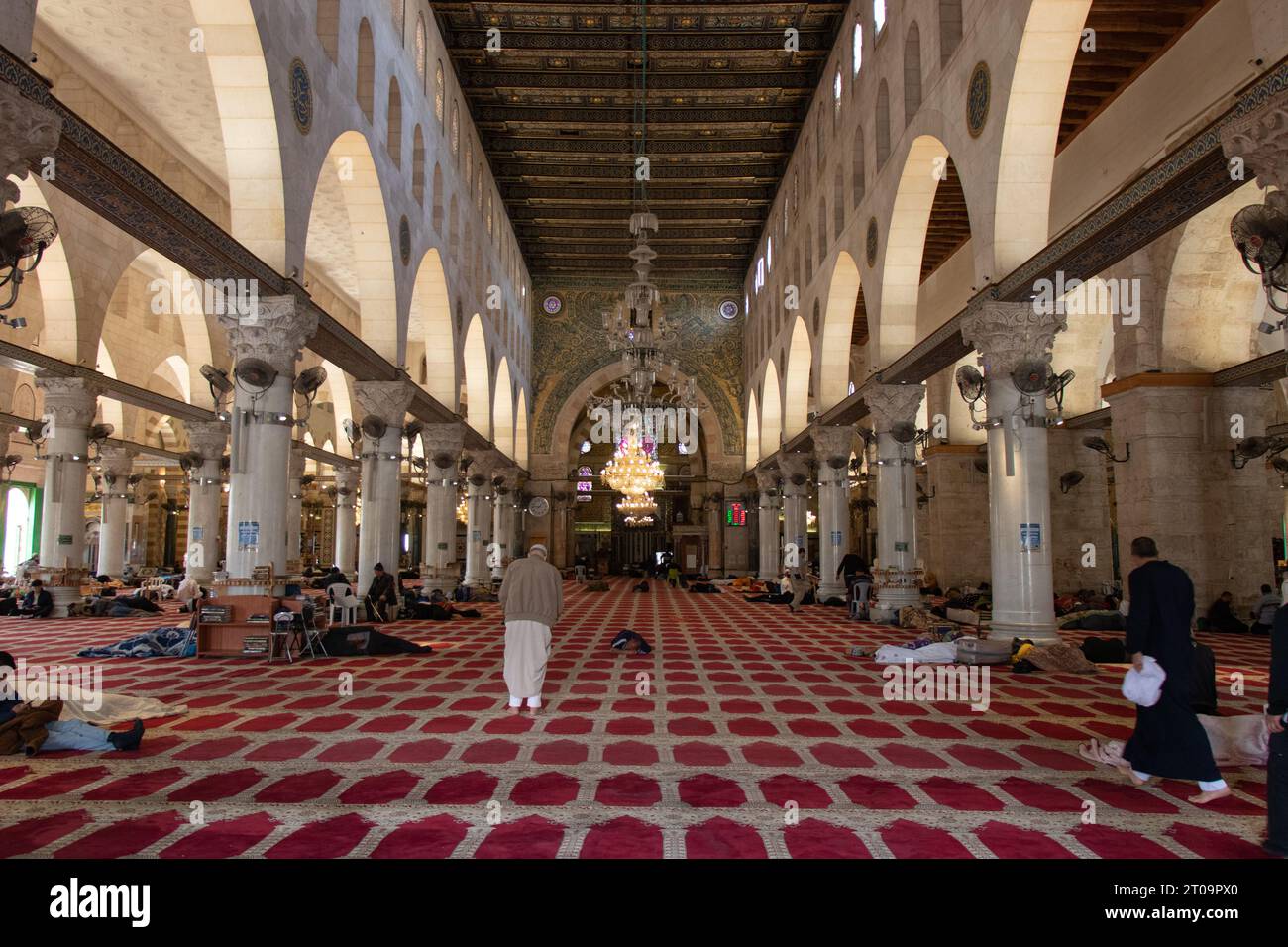 The interior inside of Al-Aqsa Mosque in the Old City of Jerusalem ...