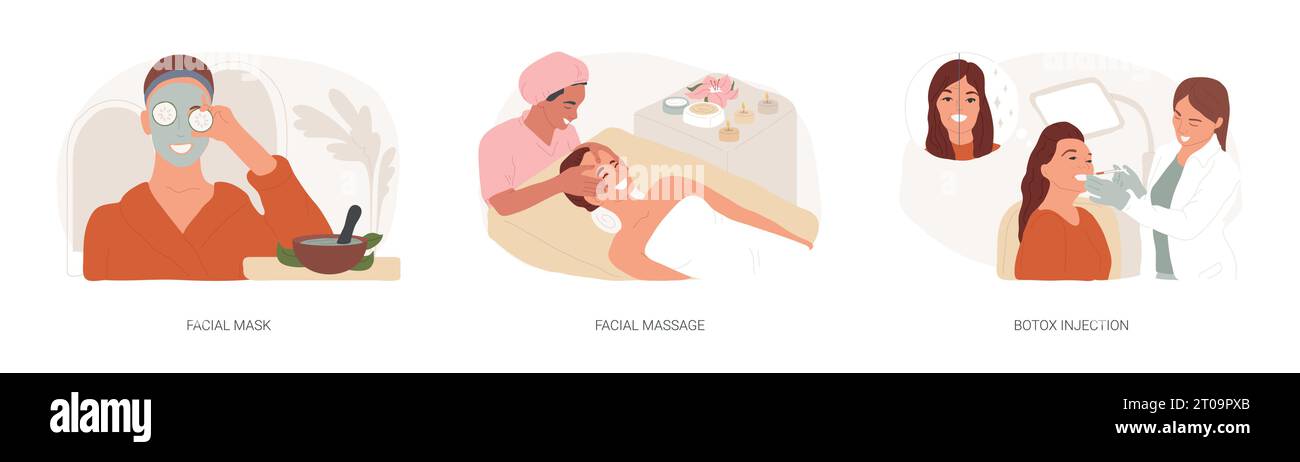 Professional skincare isolated concept vector illustration set. Facial ...