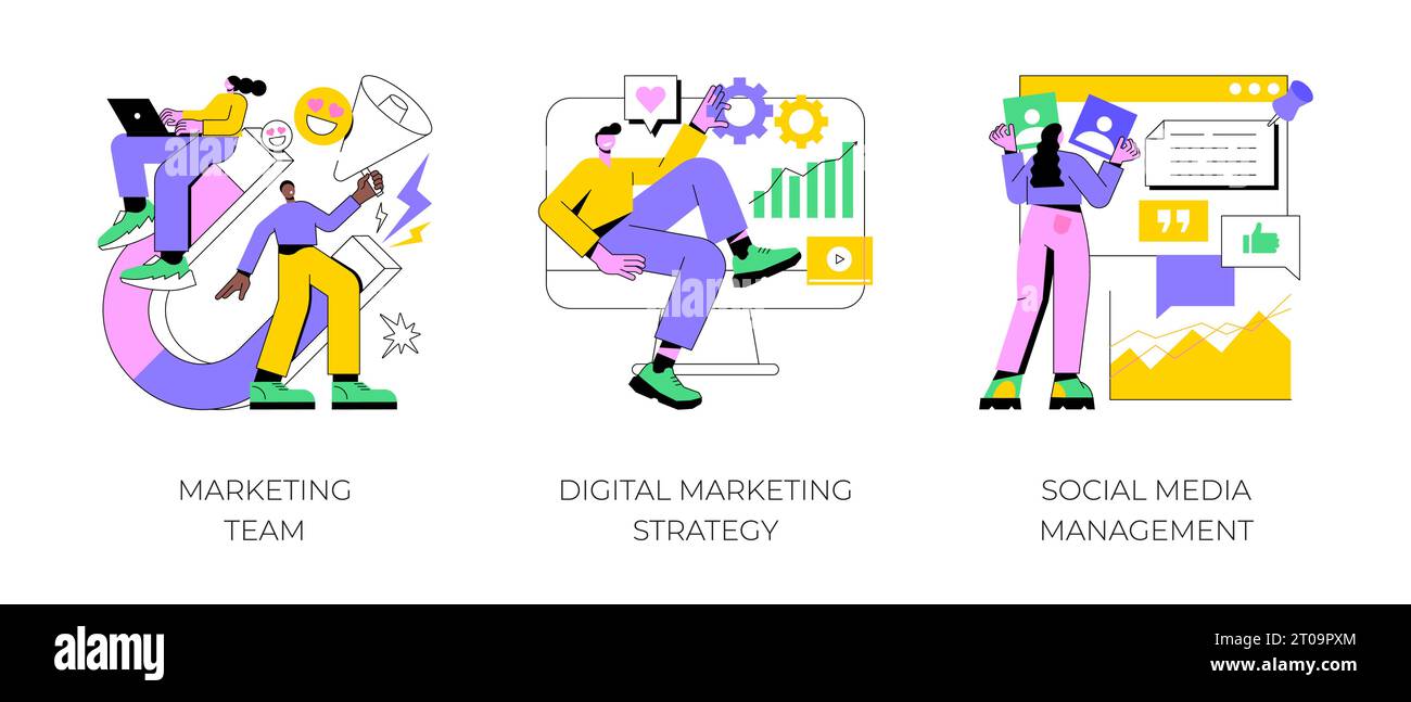 Digital marketing strategy abstract concept vector illustration set ...