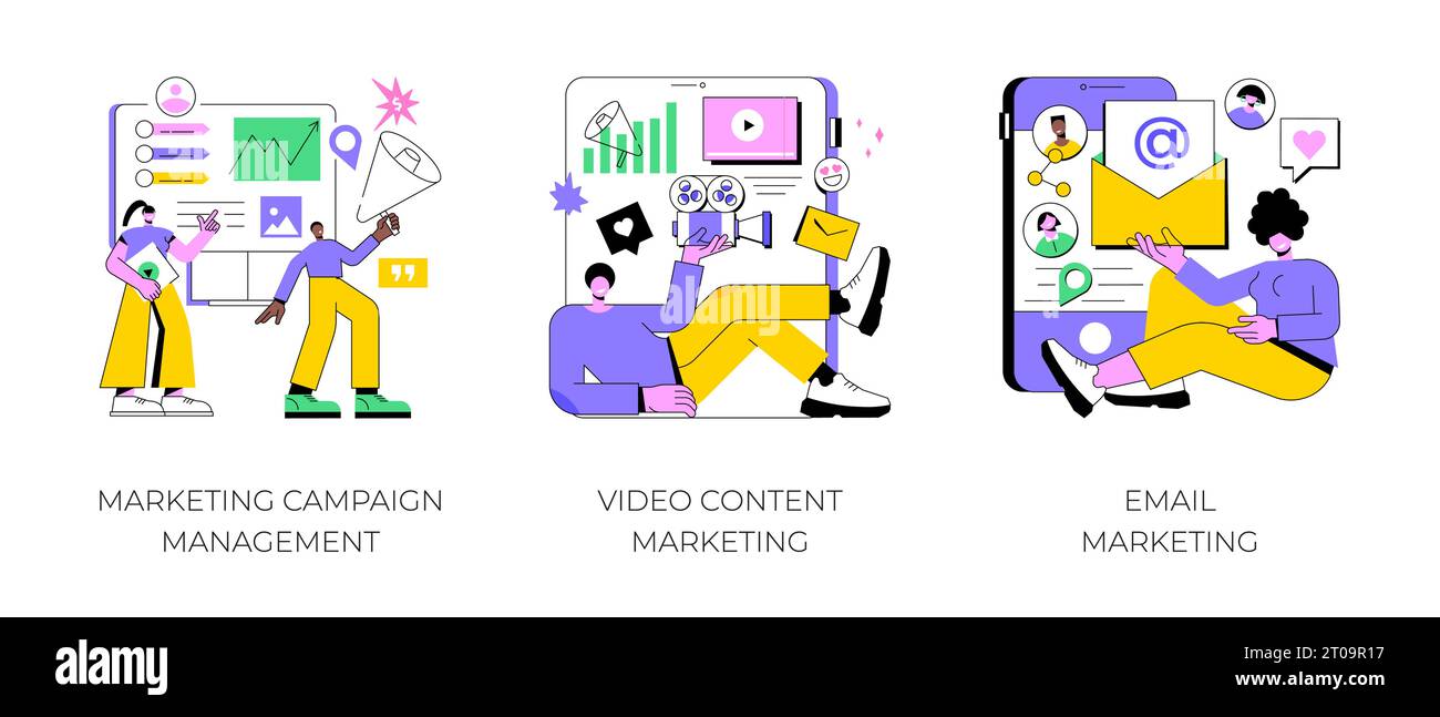 Campaign tracking and analysis abstract concept vector illustration set ...