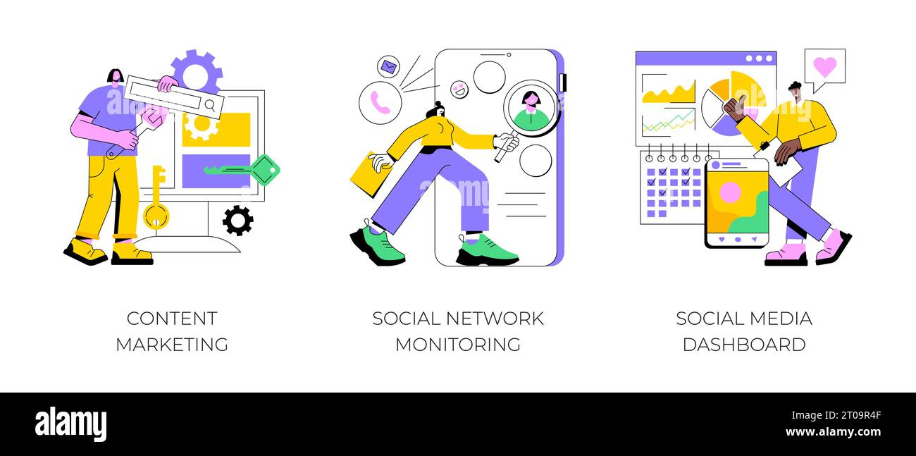 SMM strategy abstract concept vector illustration set. Content ...