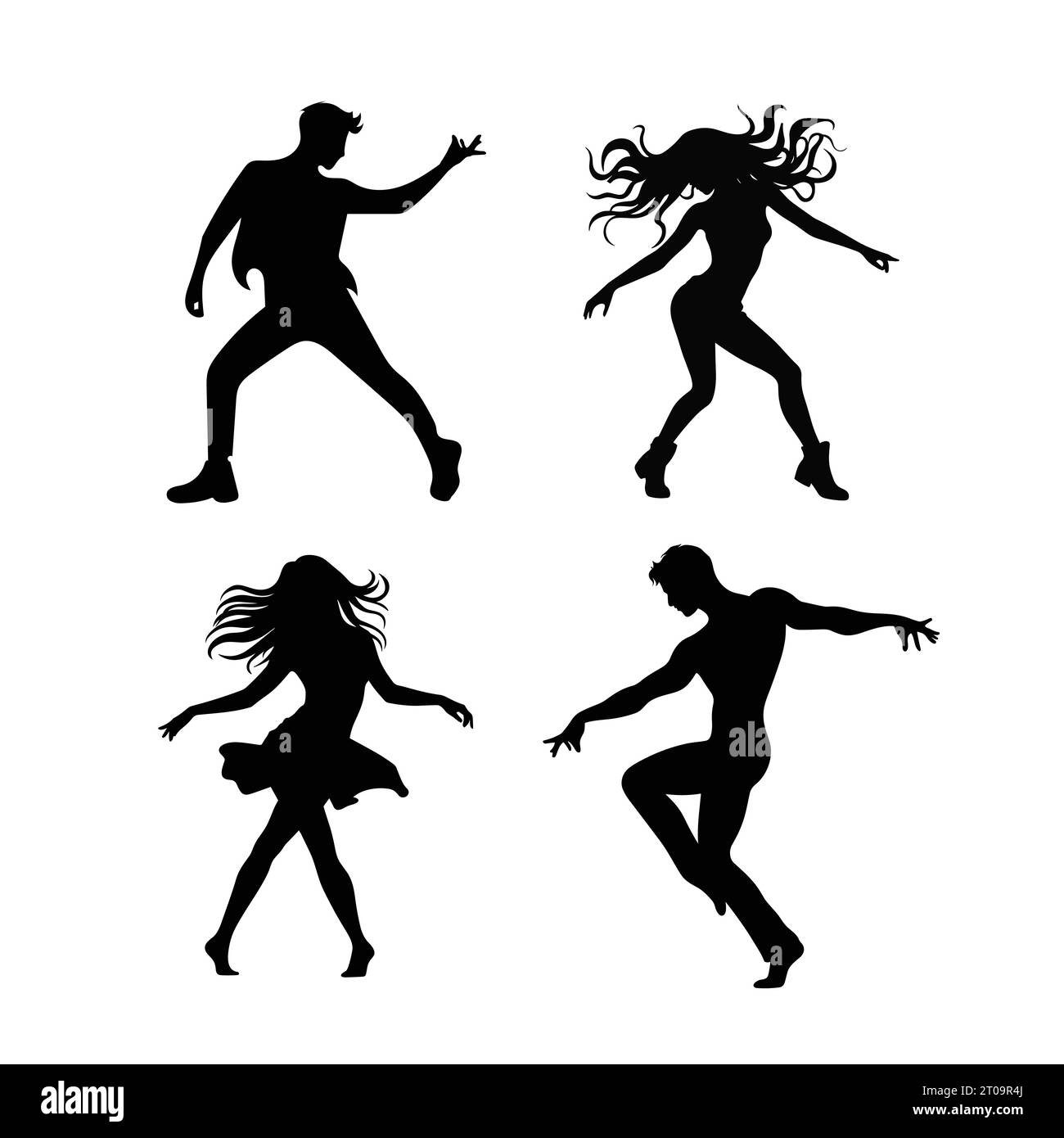 Dancing people silhouettes isolated on white background. Vector ...
