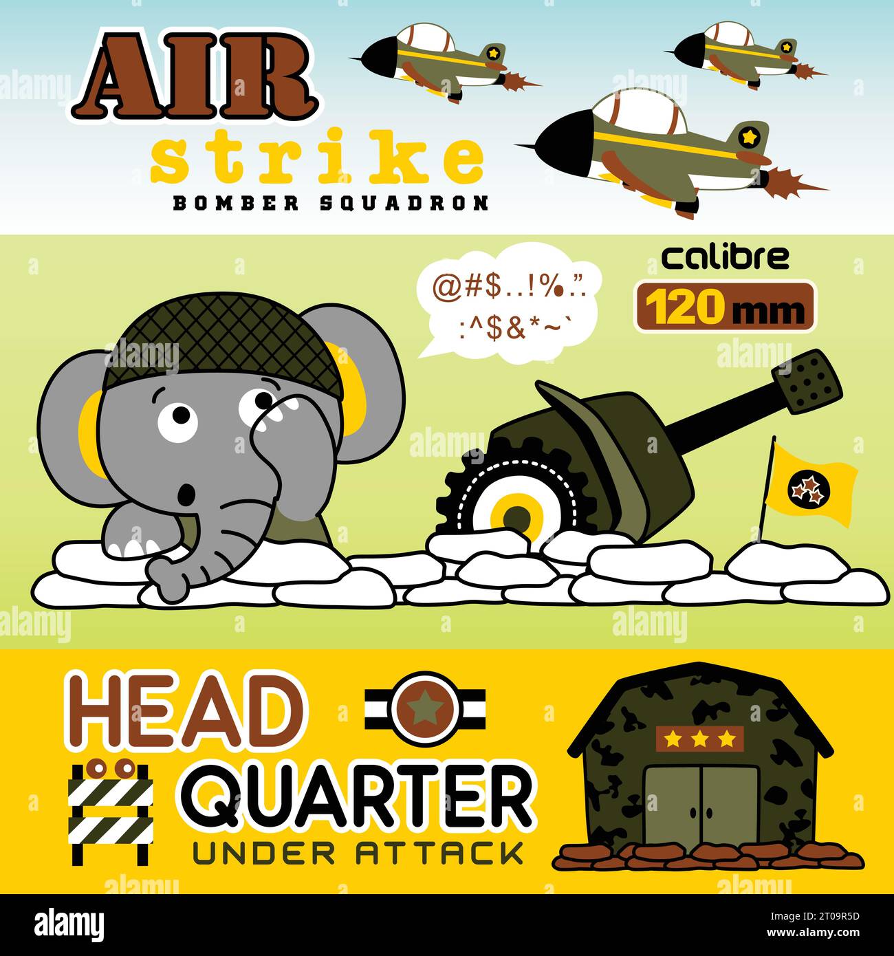 Cute elephant with military equipment, military elements illustration ...