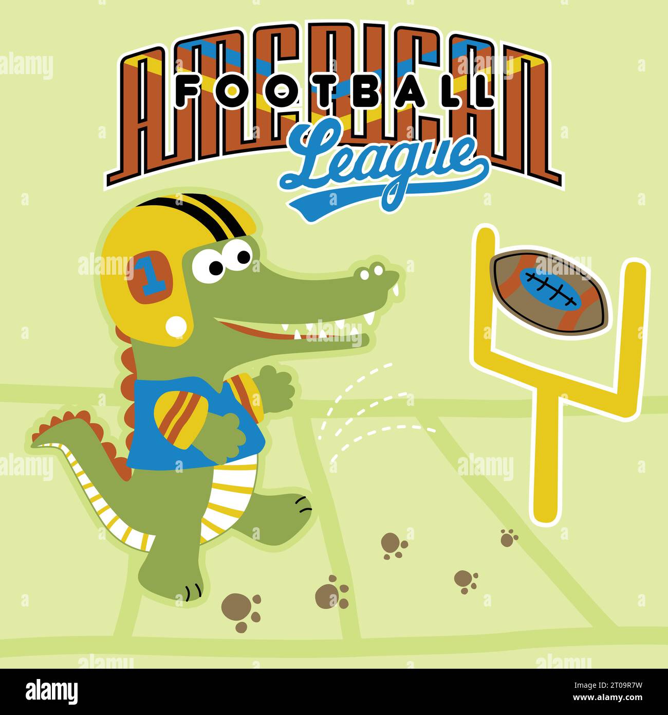 Funny crocodile playing American football , vector cartoon illustration ...