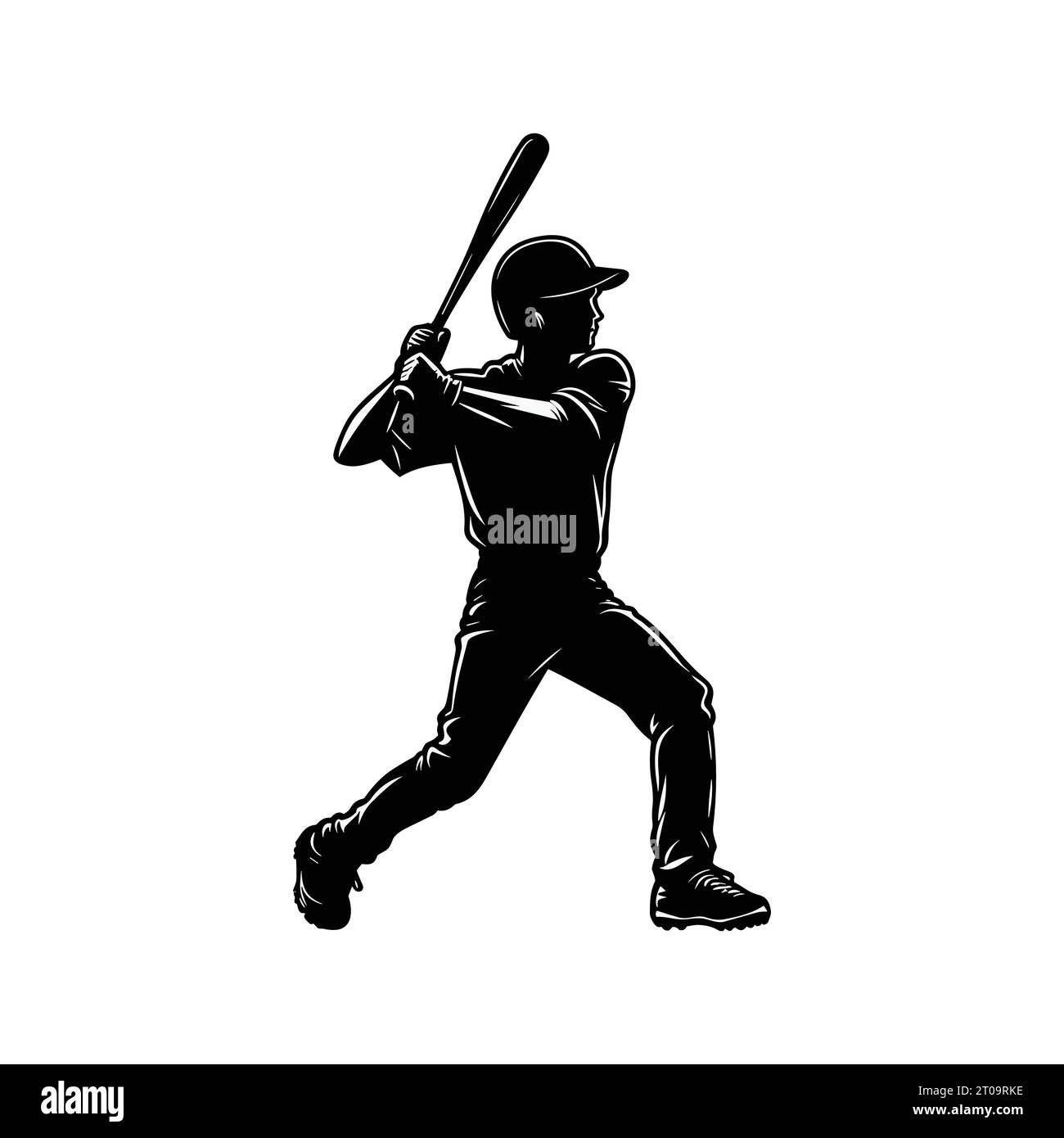 Baseball player with bat. Vector silhouette of a baseball player Stock ...