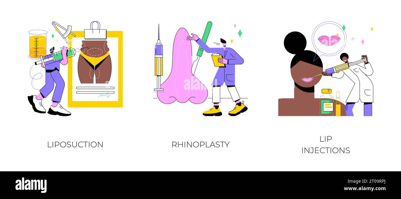 Plastic surgery abstract concept vector illustration set. Liposuction ...