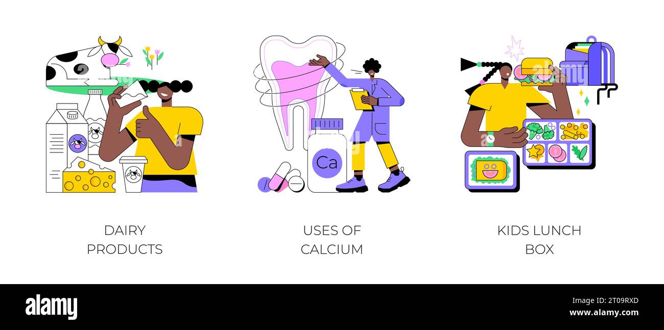 Healthy nutrition abstract concept vector illustration set. Dairy ...