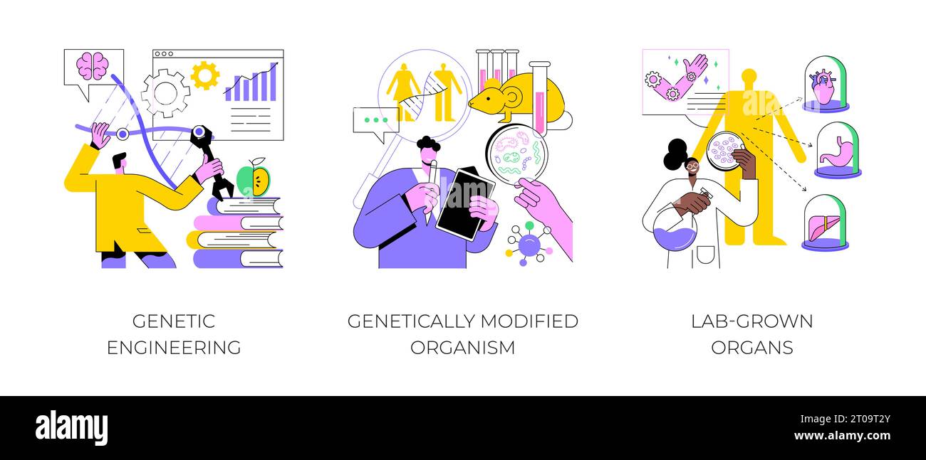 Bioengineering abstract concept vector illustration set. Genetic engineering, genetically ...