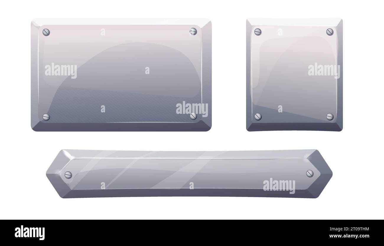 Set metal plate, steel frame, iron panel game menu in cartoon style ...