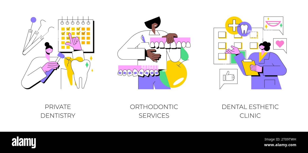 Teeth healthcare abstract concept vector illustration set. Private ...