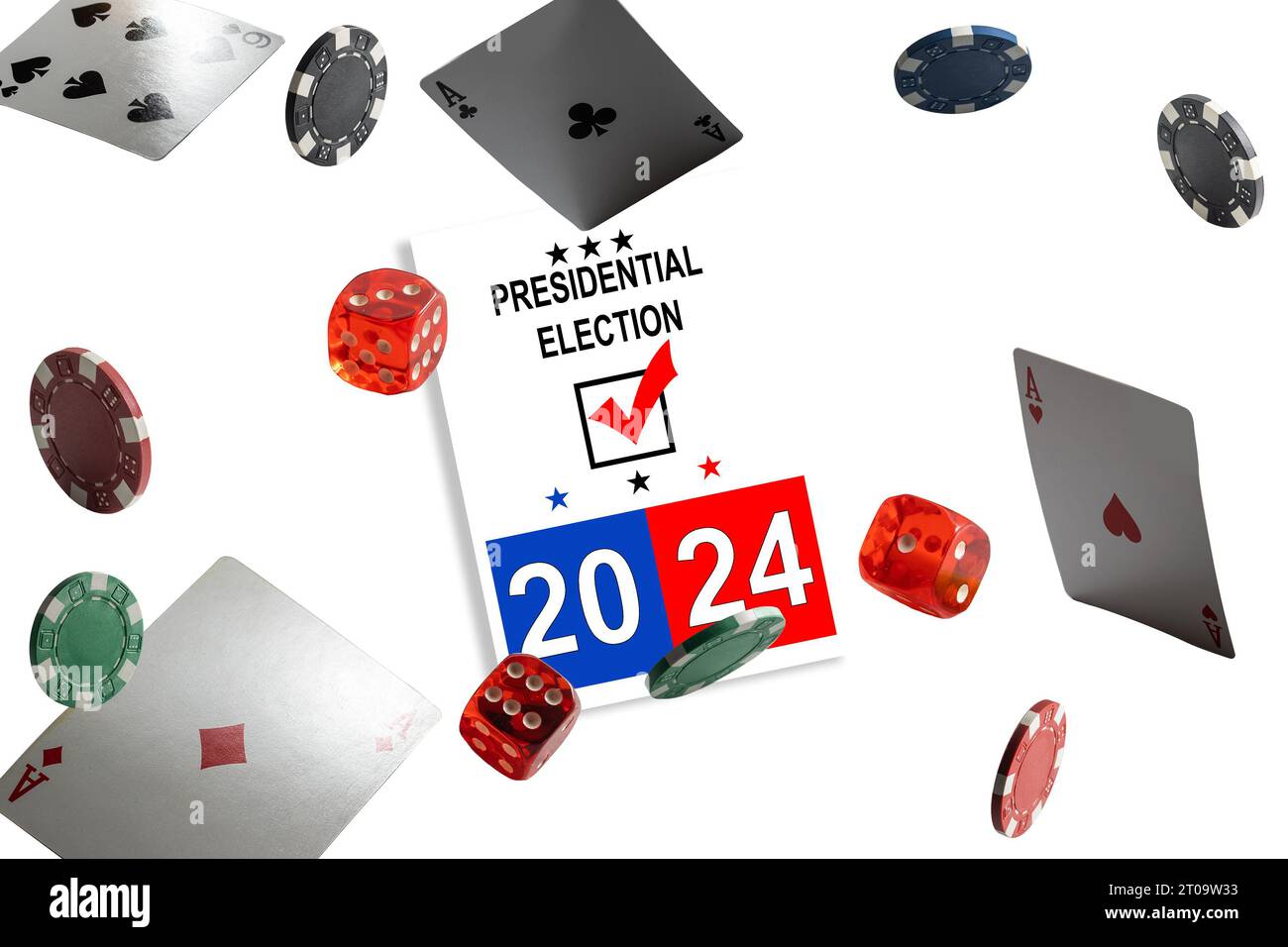 Presidential Election 2024 text on white paper over waving American ...