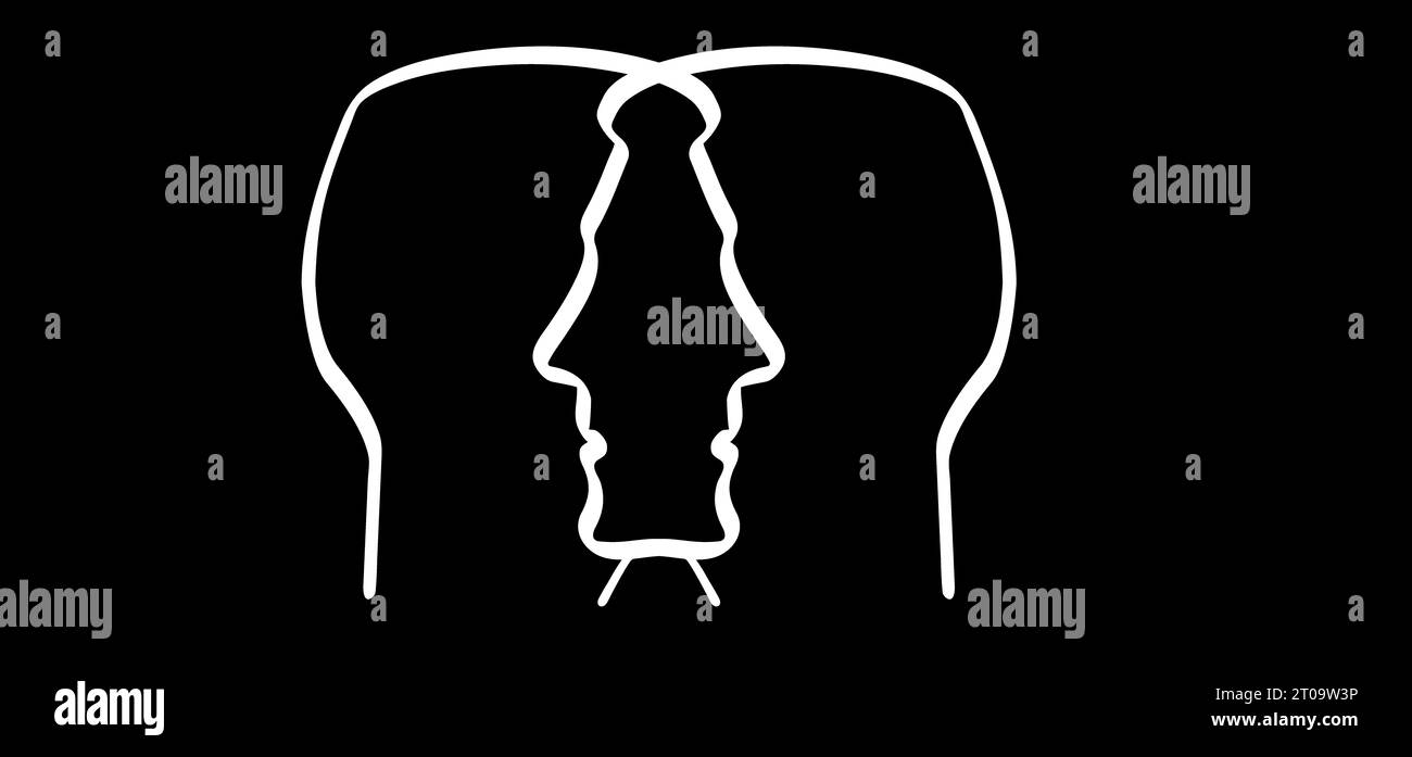 Cartoon face profile line pattern, two owerlap outline silhouette heads ...