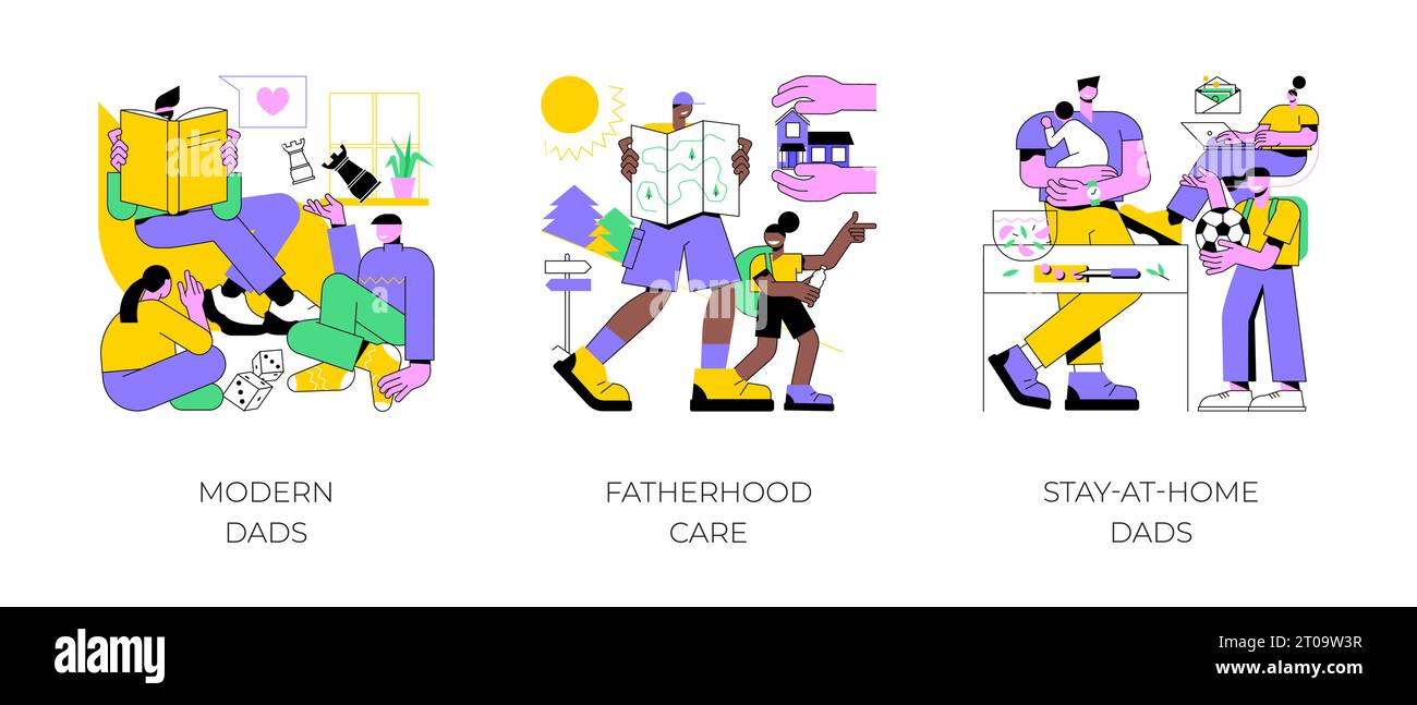 Parenthood abstract concept vector illustration set. Modern dads ...