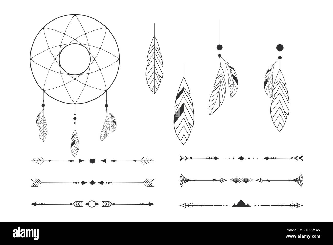 Set tribal dream catcher native ornament with feathers hanging indian ...