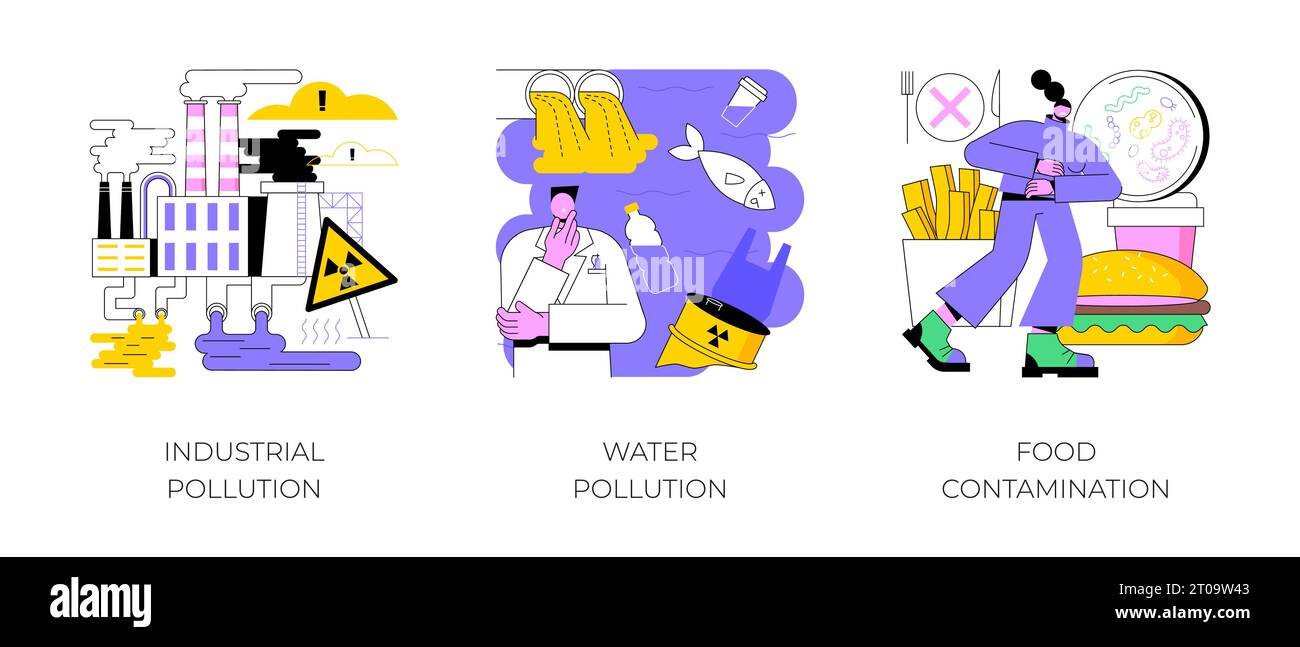 Land contamination abstract concept vector illustration set. Industrial ...