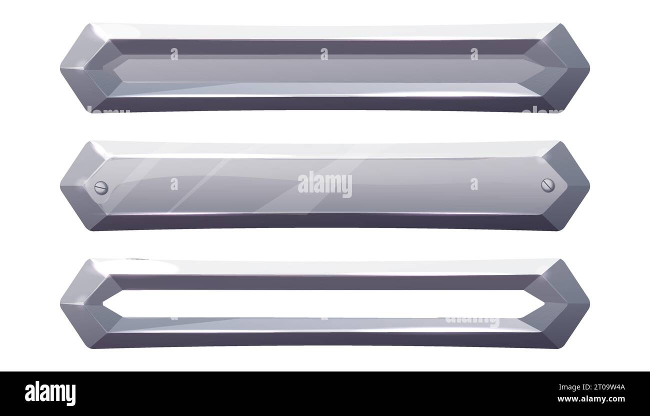 Set metalbar, plate, steel frame, iron panel game menu in cartoon style ...