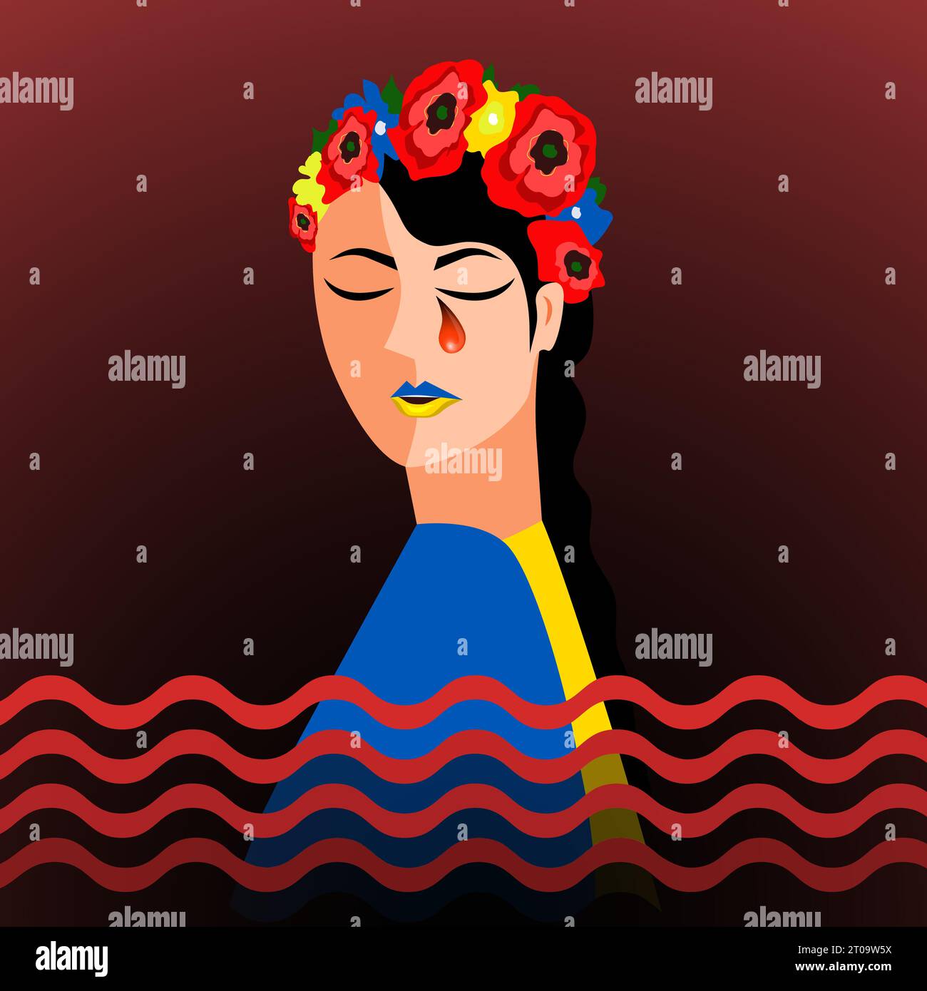 Ukrainian woman with a bloody tear on her cheek. The concept of the ...
