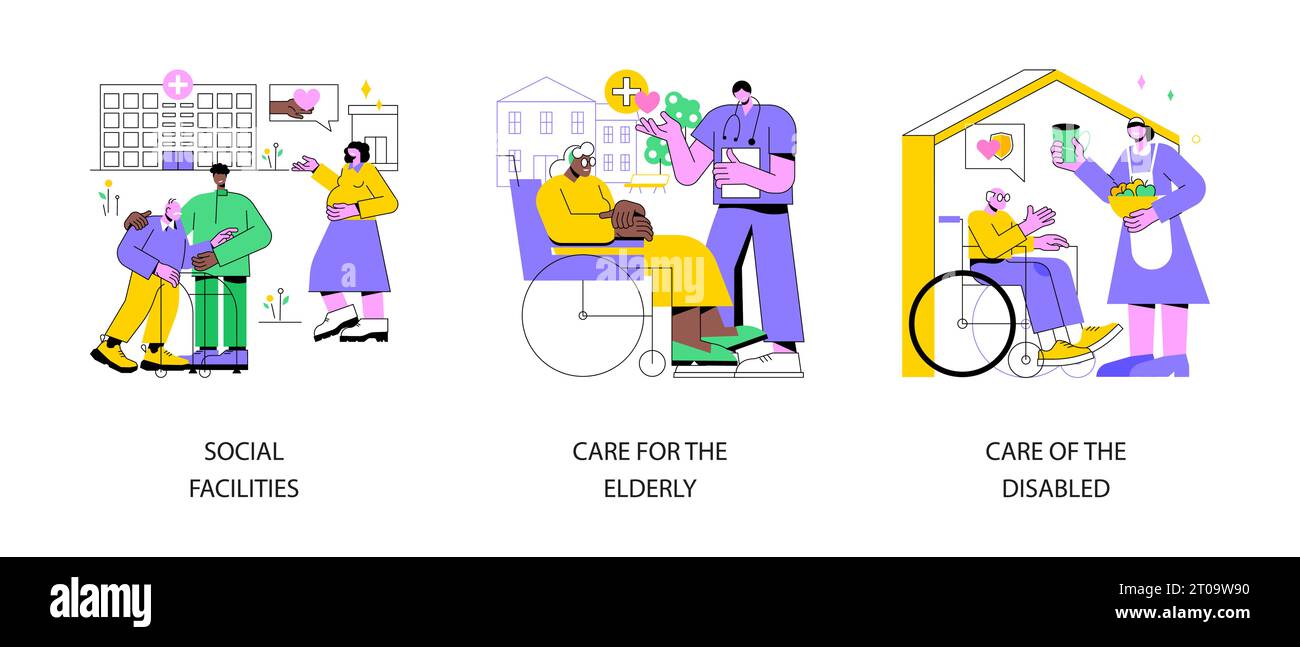 Social services work abstract concept vector illustration set. Social ...