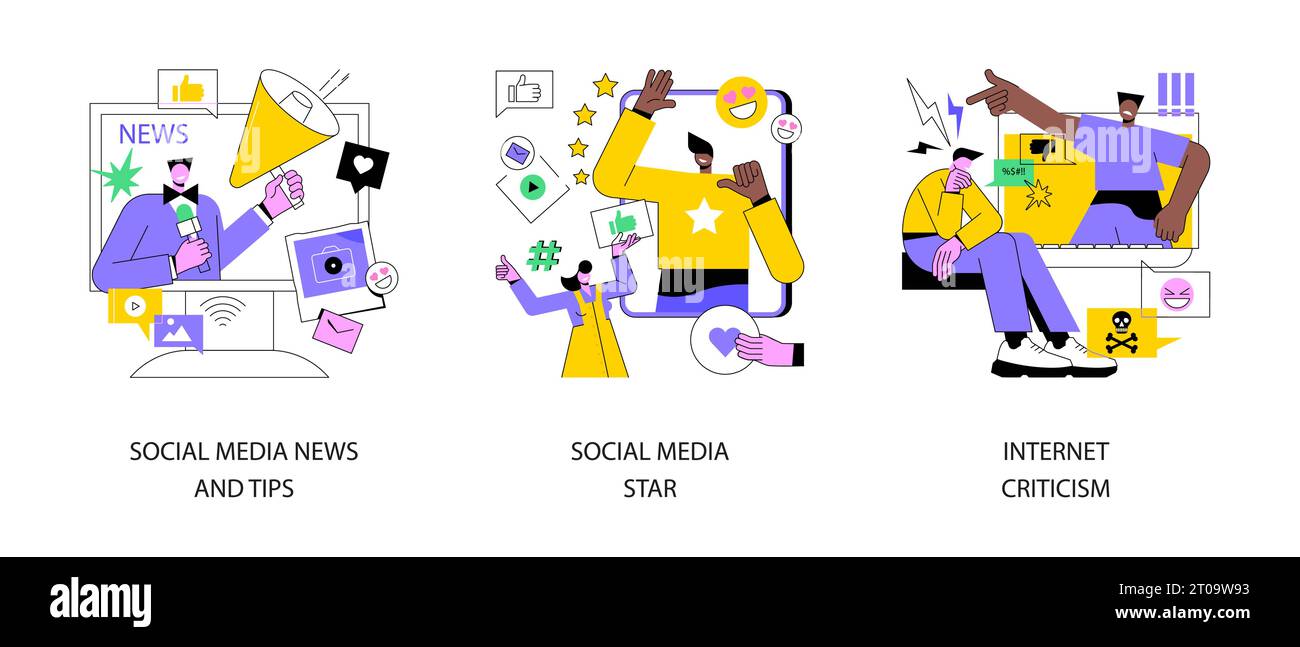 Digital content abstract concept vector illustration set. Social media ...