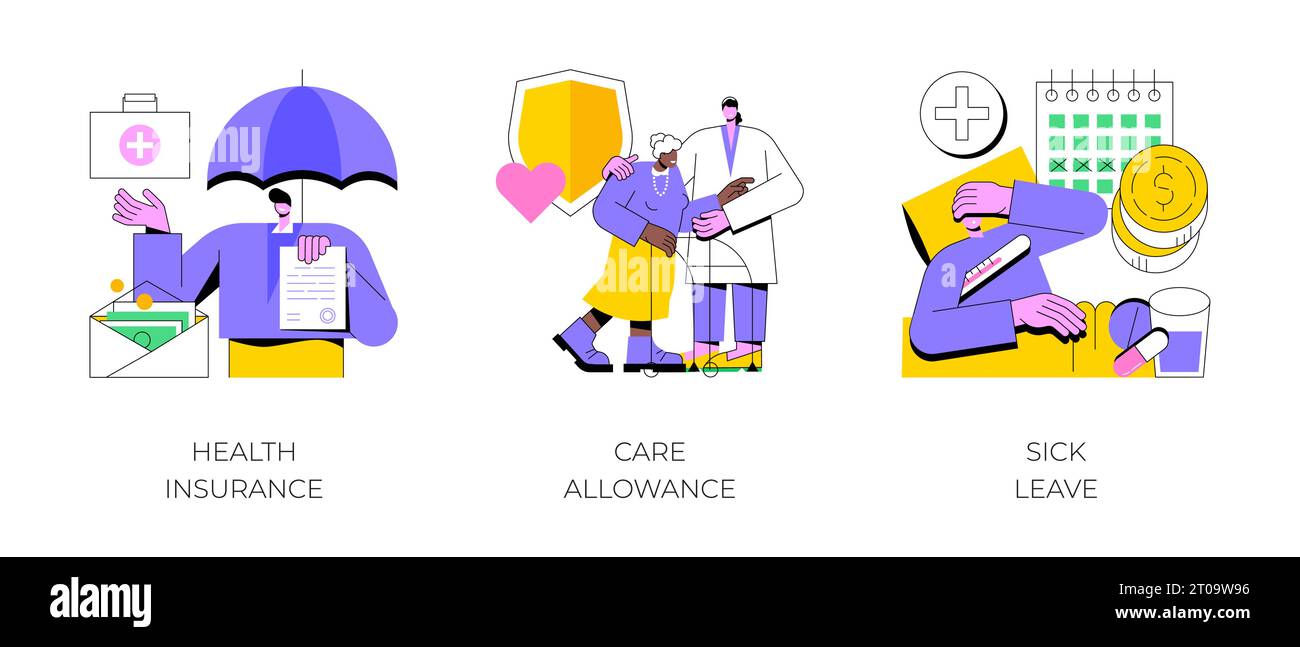 Medical care abstract concept vector illustration set. Health insurance ...