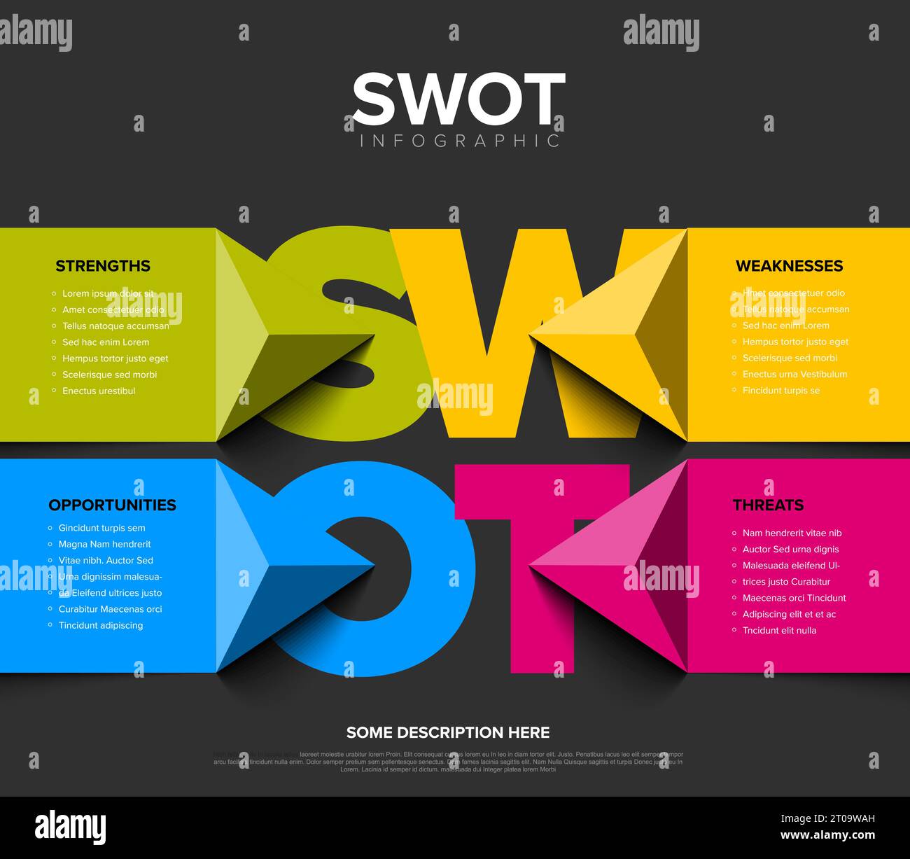 Vector dark SWOT (strengths, weaknesses, opportunities, threats ...
