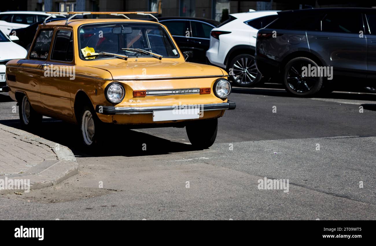 Minsk, Belarus, October 2023 - Yellow retro car Zaporozhets ZAZ. USSR ...