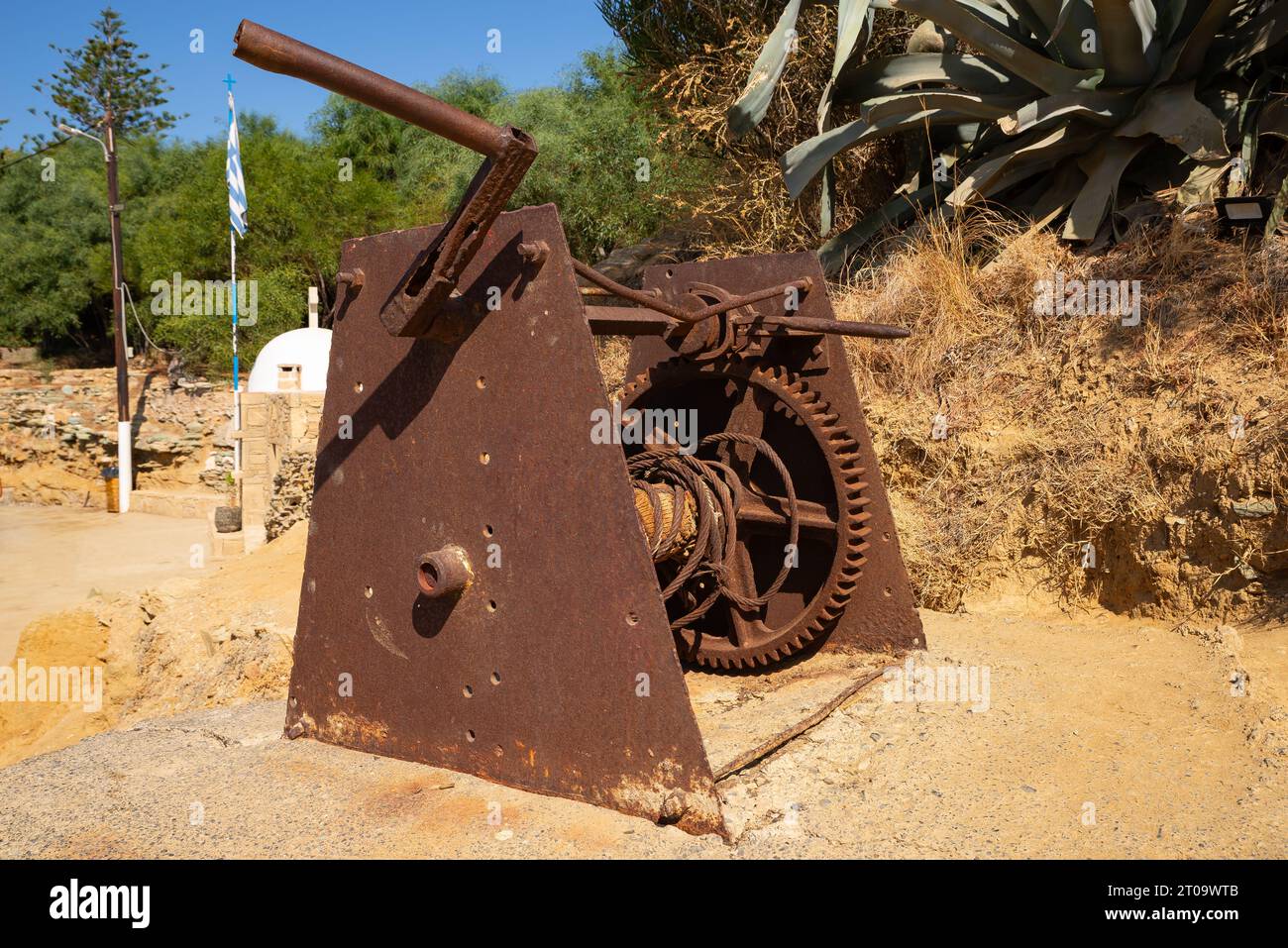 Old rusted winch at Agia Pelagia Beach, Crete, Greece Stock Photo - Alamy
