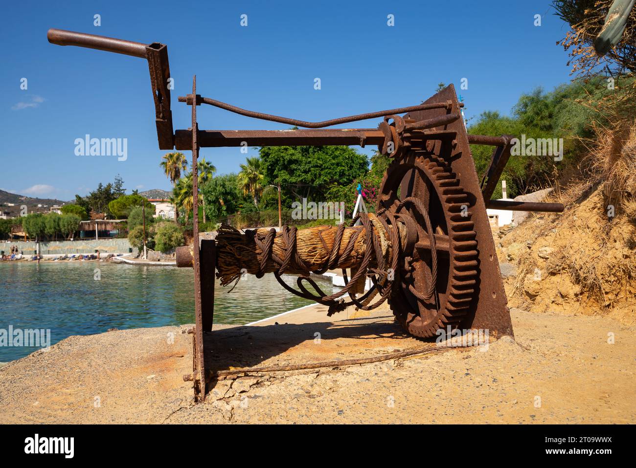 Old rusted winch at Agia Pelagia Beach, Crete, Greece Stock Photo - Alamy