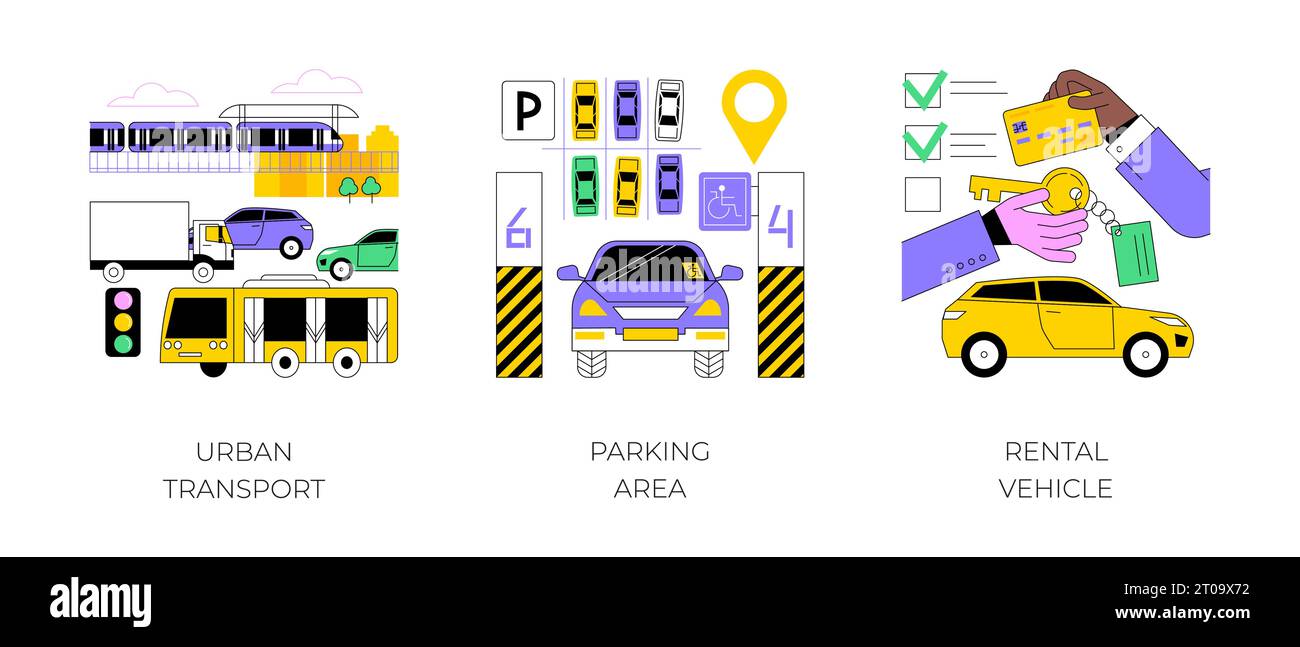 Car traffic abstract concept vector illustration set. Urban transport ...