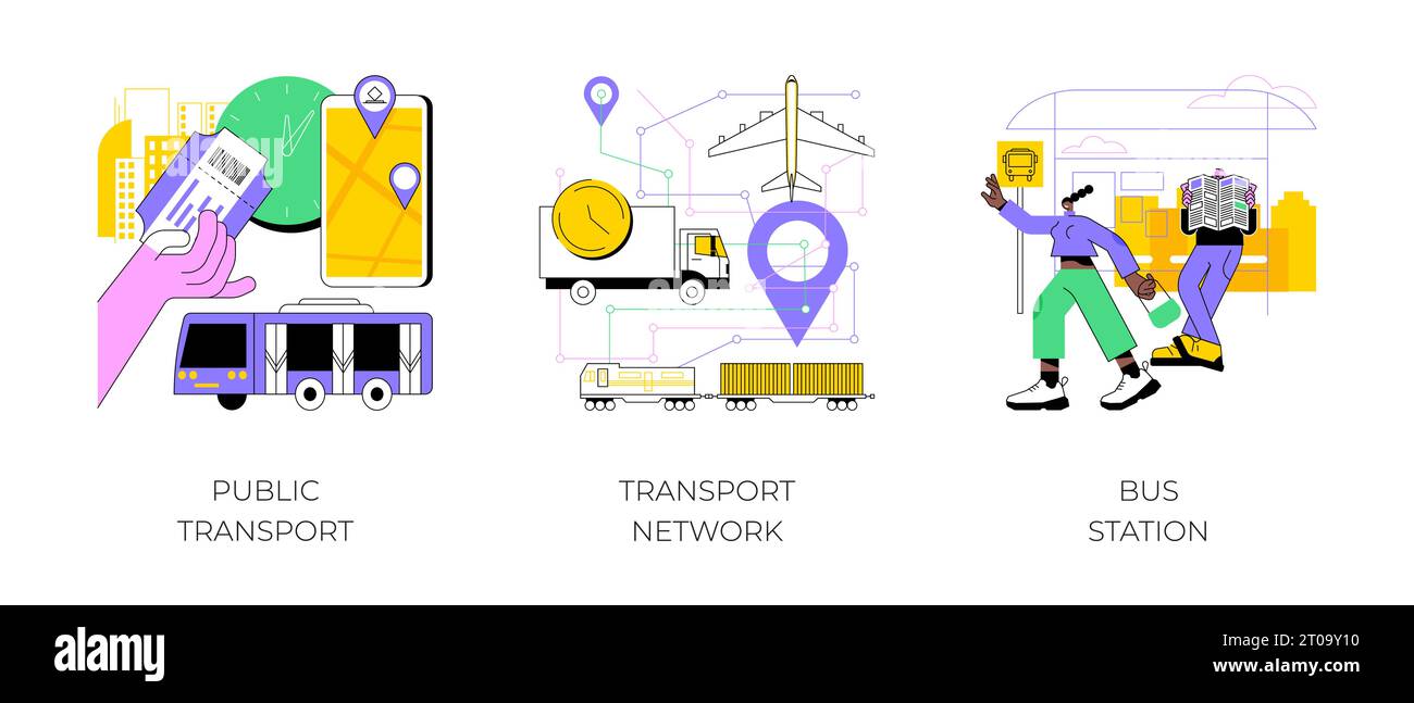 Urban transportation abstract concept vector illustration set. Public ...