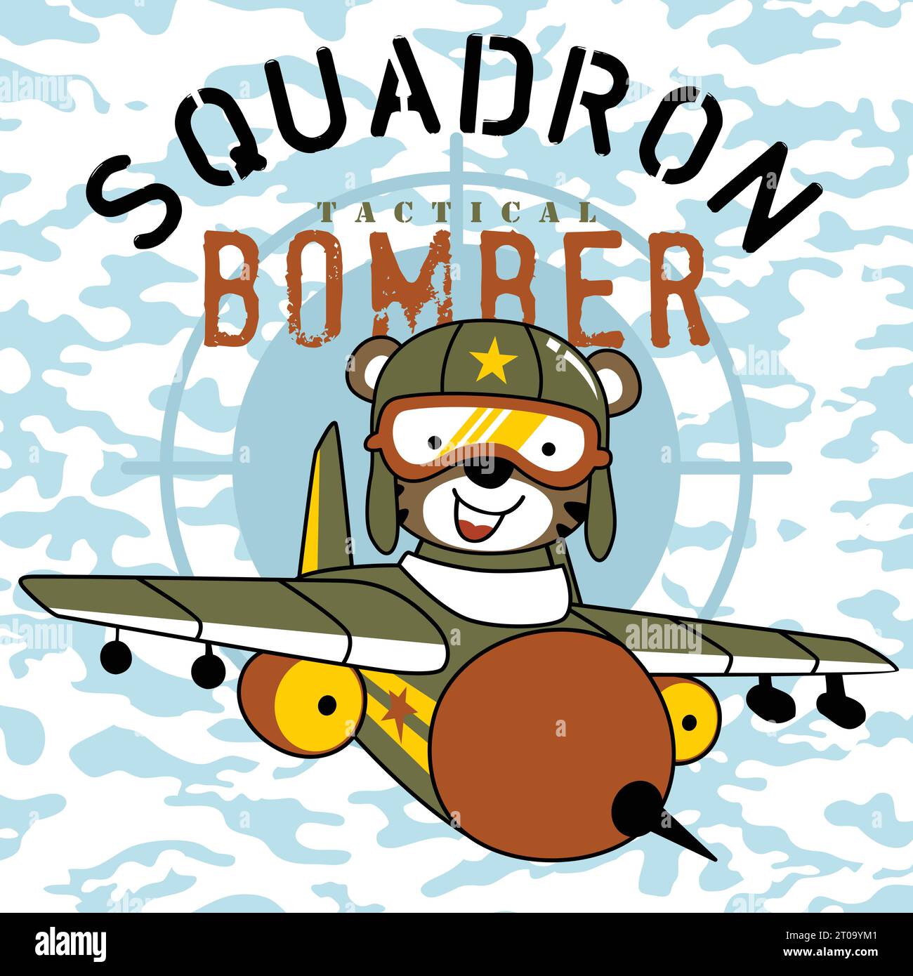funny cat pilot cartoon vector on military airplane Stock Vector Image ...