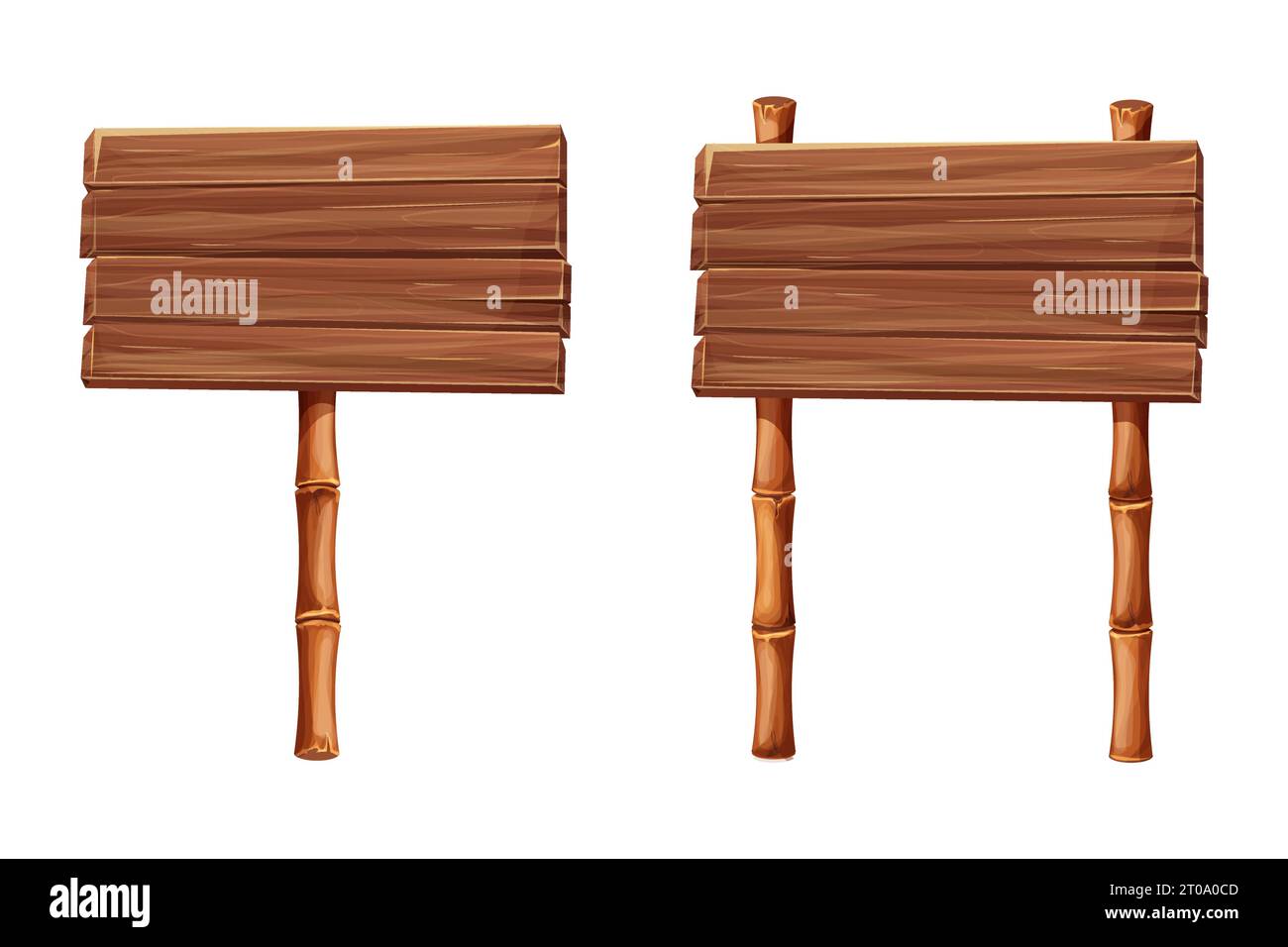 Bamboo and wood sign, frame with stick and plank in cartoon style ...