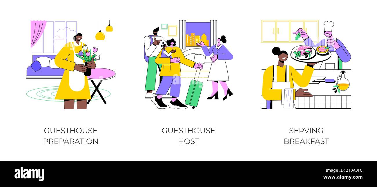 Bed and Breakfast business isolated cartoon vector illustrations set ...