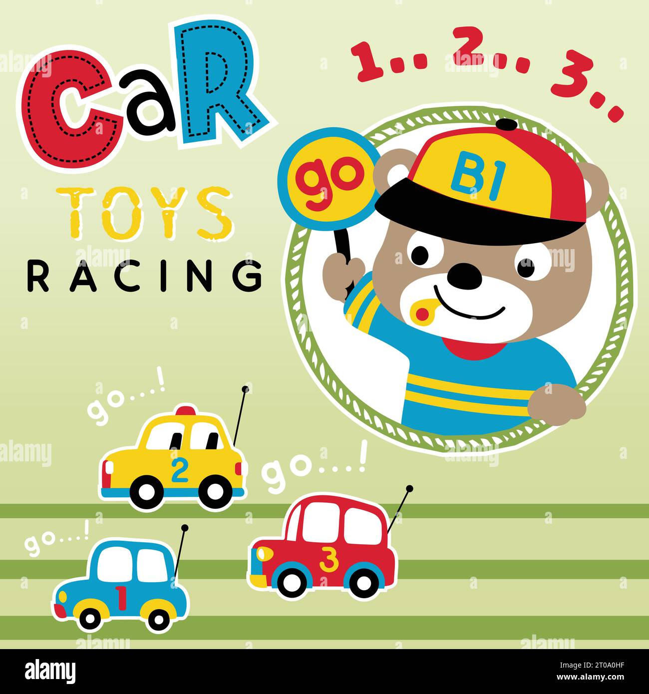 car toy racing with cute bear, vector cartoon illustration Stock Vector ...